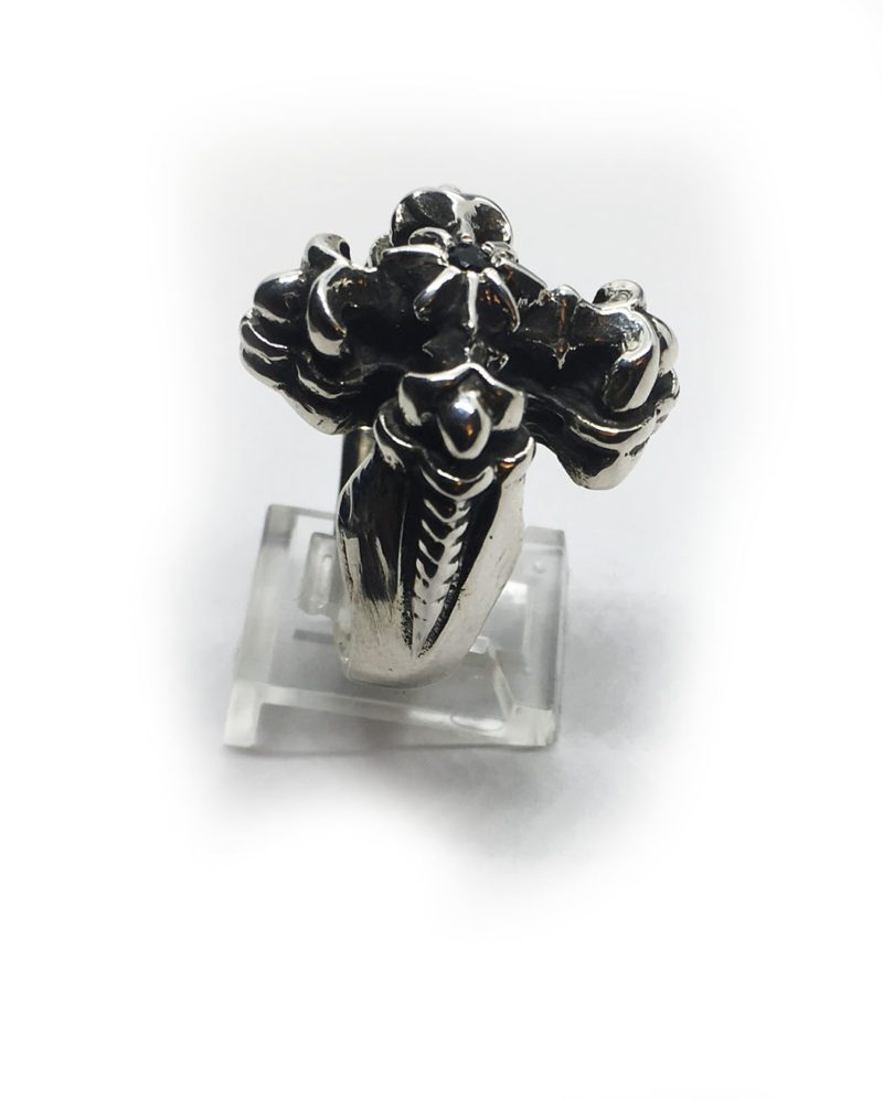 Cross with Eight Star and Onyx Silver Ring
