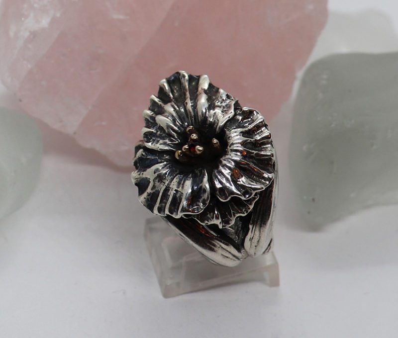 August Birth Flower Gladiola Silver Ring